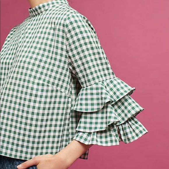 Anthropologie | Tops | Anthropologie Gingham Ruffle Sleeve L | Poshmark